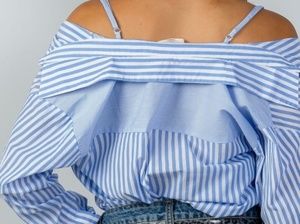 Tops | Sky Blue Stripe Convertible Top | Poshmark